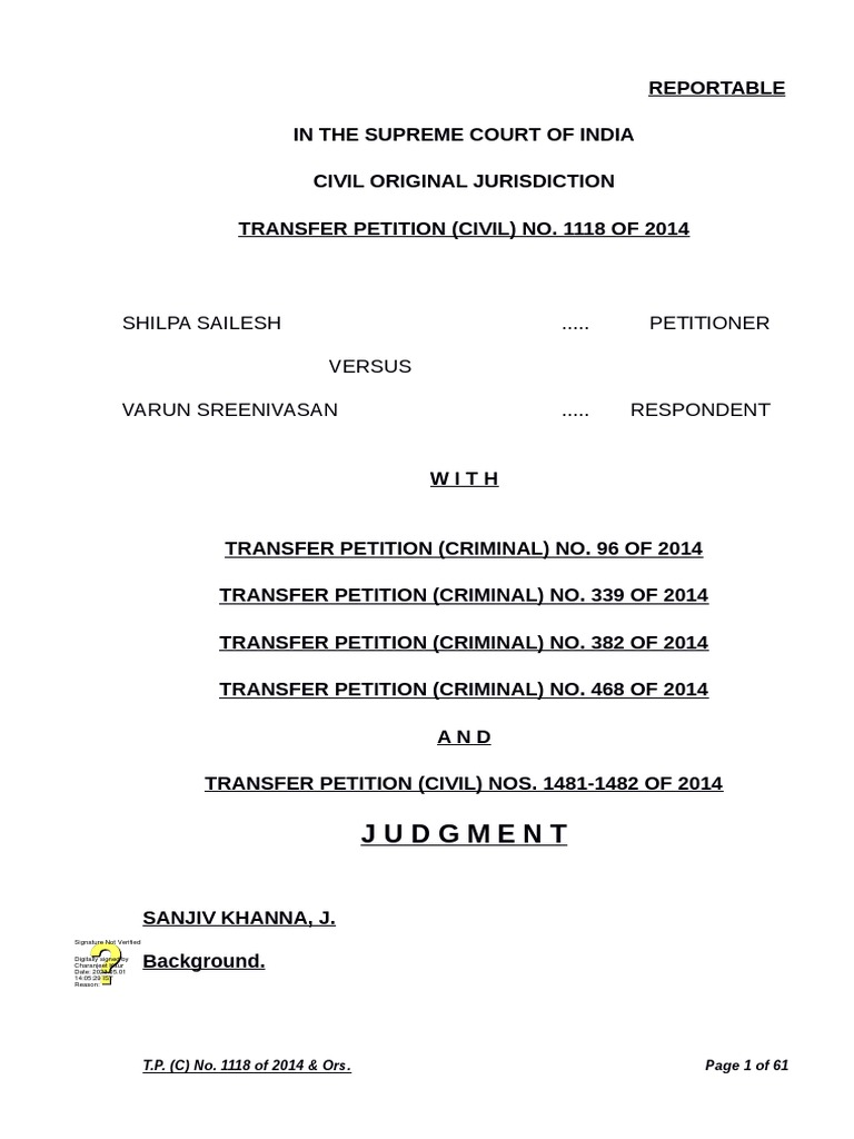 Shilpa Sailesh ..... Petitioner Versus Varun Sreenivasan ...