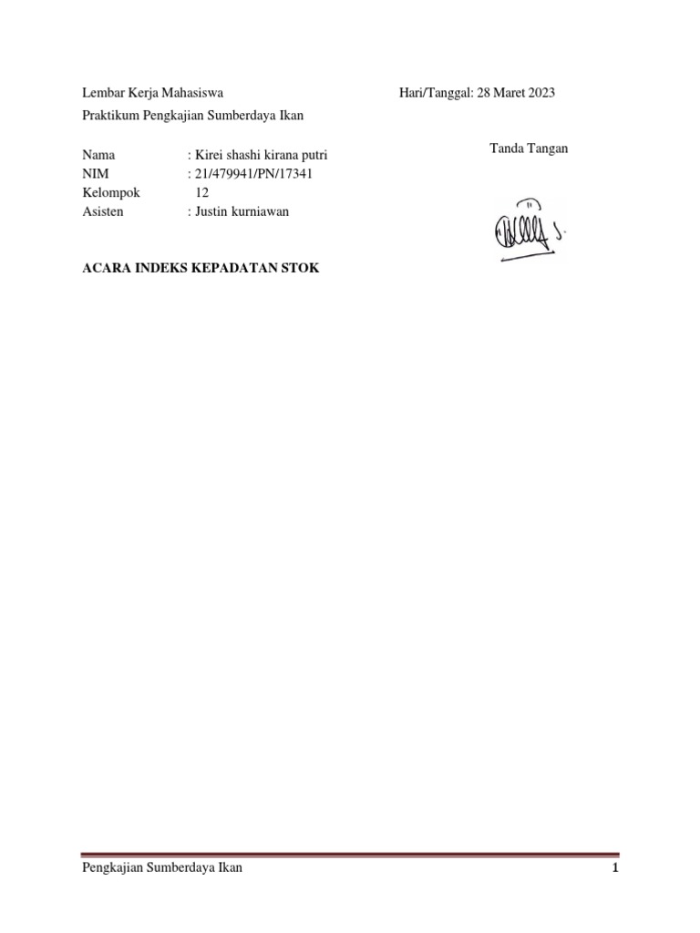 Kirei Shashi Kirana Putri - Laporan Indeks Kepadatan Stok | PDF