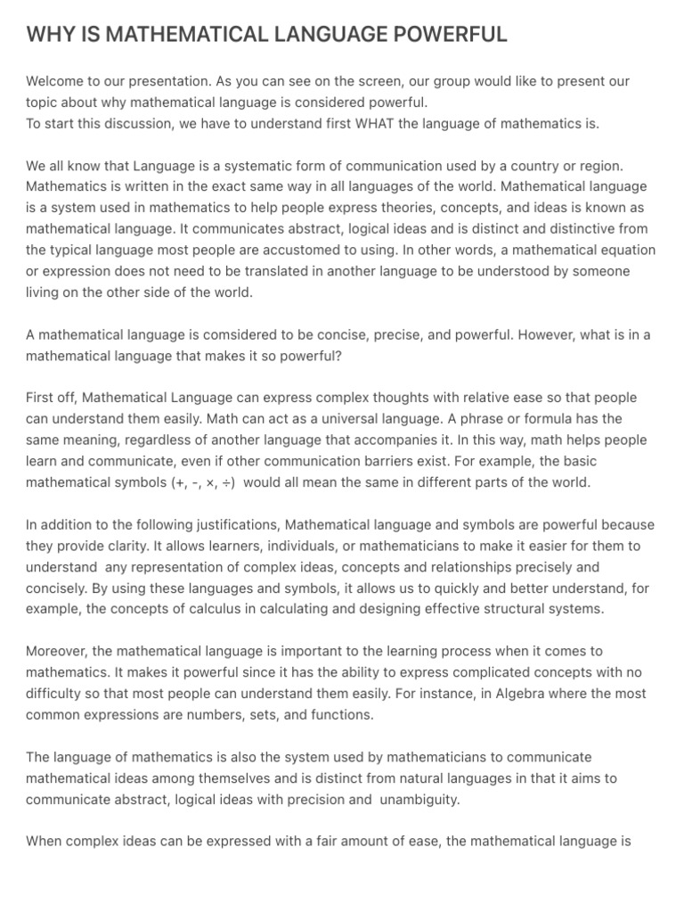 WHY IS MATHEMATICAL LANGUAGE POWERFUL | PDF | Mathematics | Science