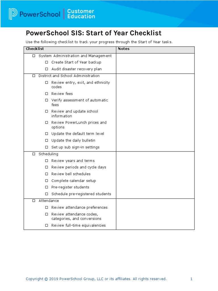 PowerSchool SIS Start of Year Checklist | PDF | Computing