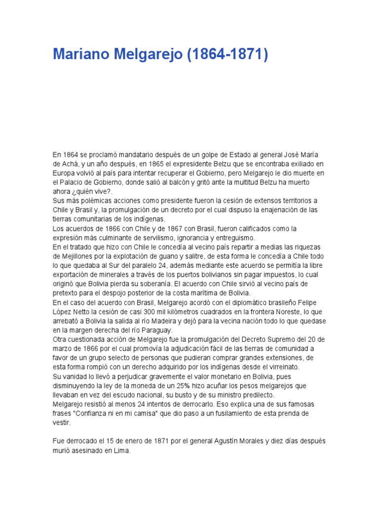Resumen Mariano Melgarejo | PDF
