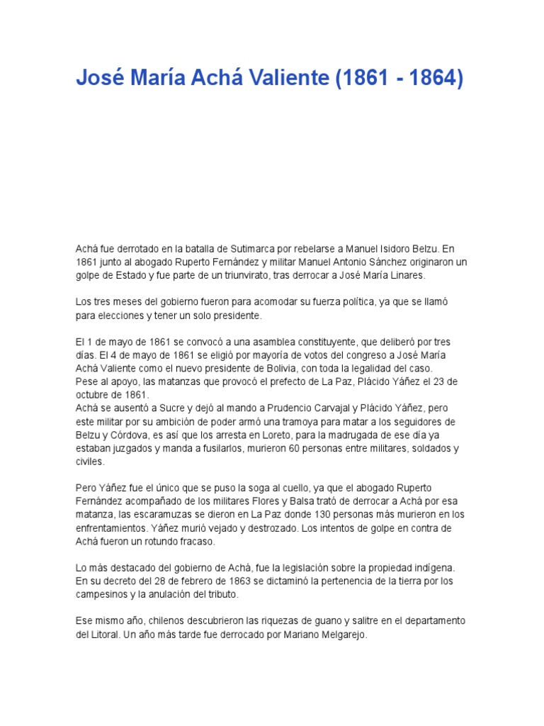 Resumen José María Achá Valiente | PDF