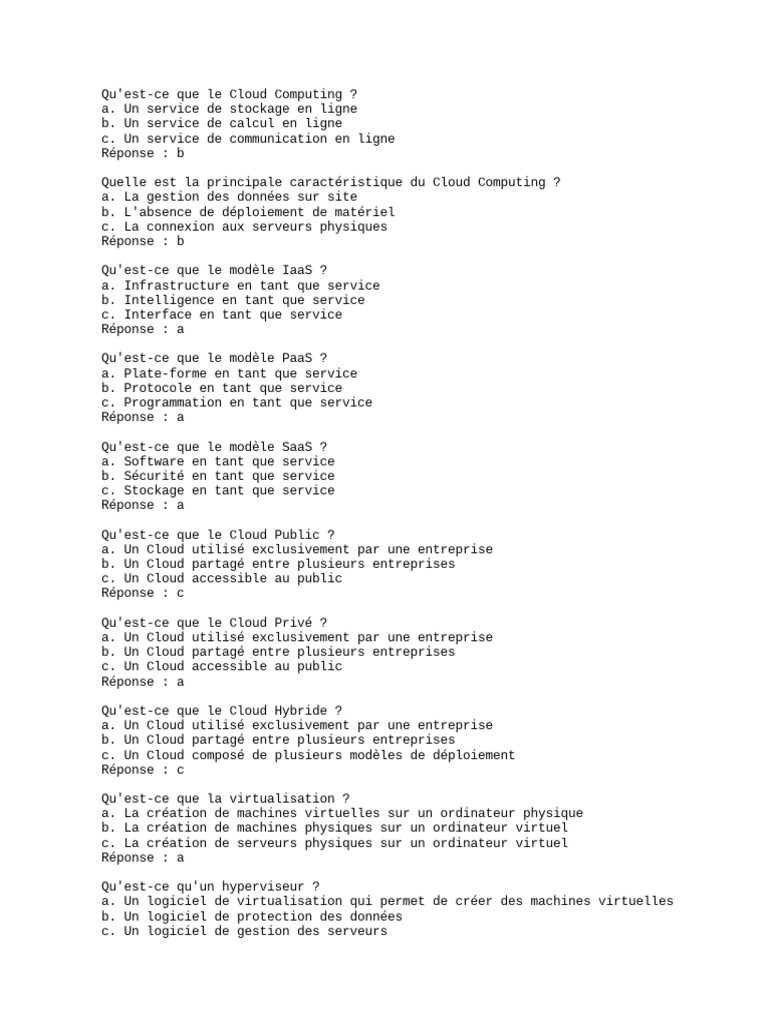 Questionnaire Cloud & Virtualization | PDF | Cloud computing | Machine virtuelle