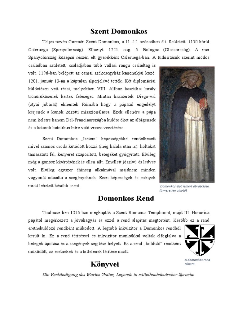 Szent Domonkos Szent Életrajz | PDF