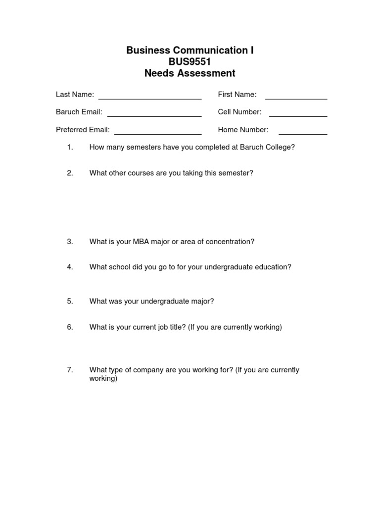 Business Communication I BUS9551 Needs Assessment | PDF