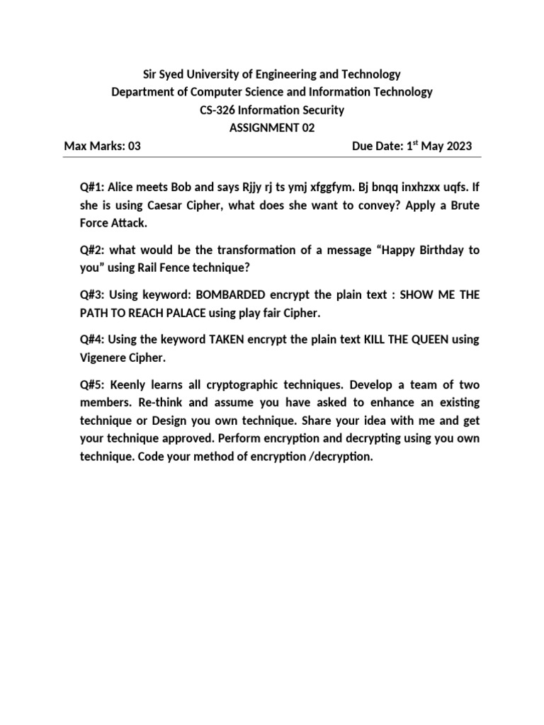Information Security Assignment on Cryptography | PDF