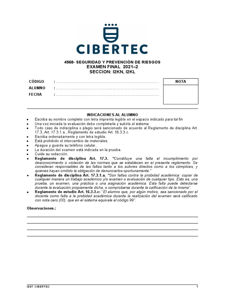 4568 - Seguridad y Prevención de Riesgos - I2kn - I2kl - CF1 - Ccanto ...