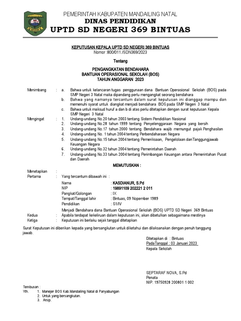 SK Bend Bos Bintuas | PDF