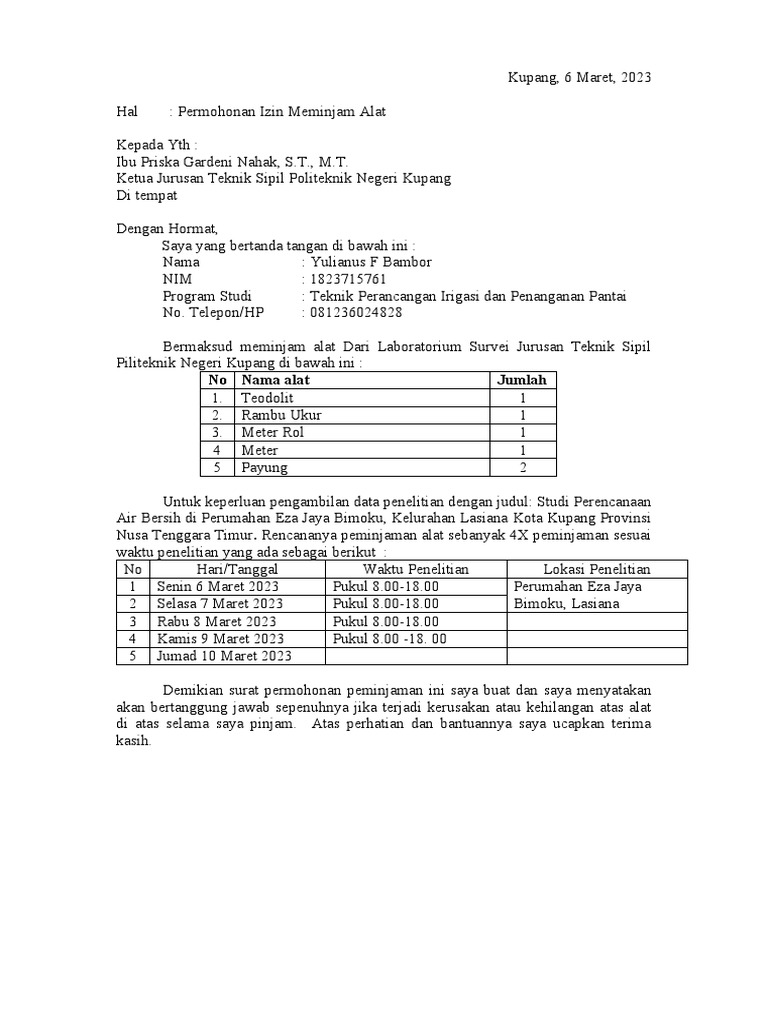 Surat-Permohonan-Peminjaman-Alat-PMat Rev 1 | PDF