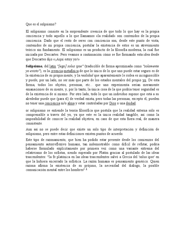 La Filosofía del Solipsismo | PDF