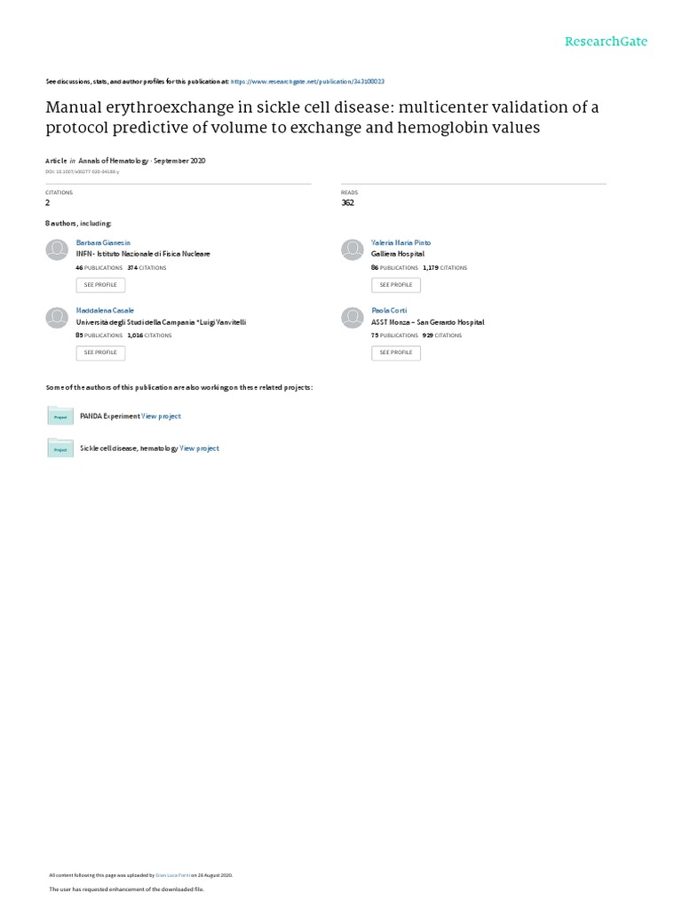 Manual erythroexchange in sickle cell disease | PDF | Hemoglobin ...