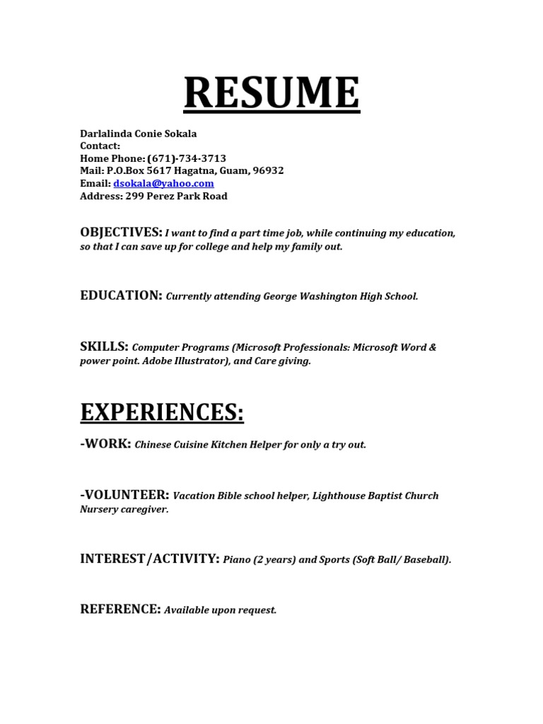 Student Resume for Part-Time Jobs | PDF
