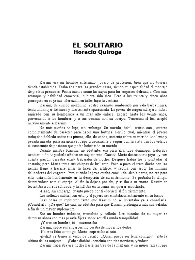 El Solitario, de Horacio Quiroga | PDF