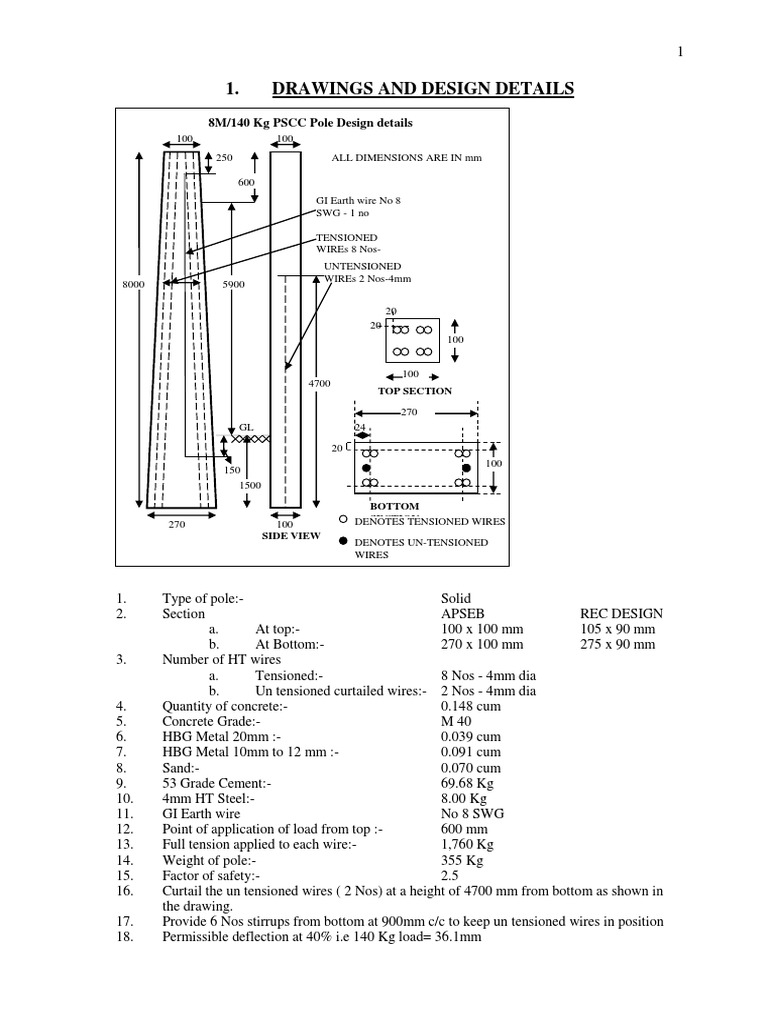 8M PSCC pole design details | PDF | Concrete | Wire