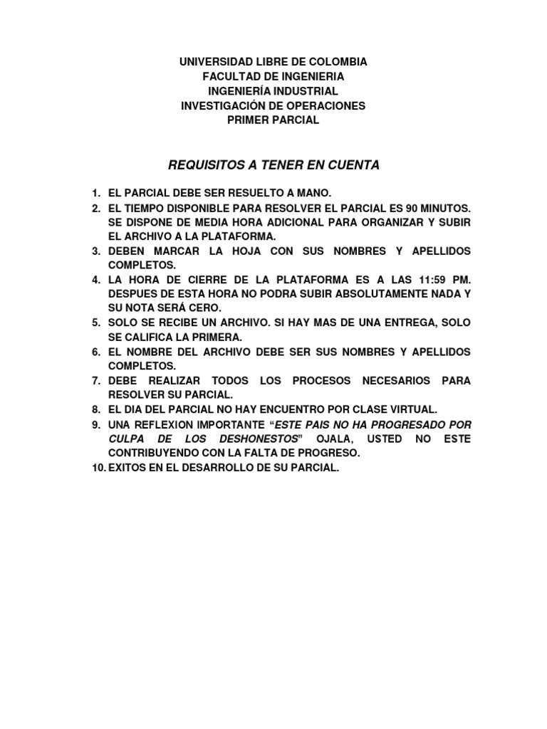 Programacion Lineal Primer Parcial 2022-2 | PDF