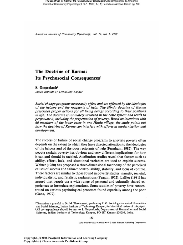 The Doctrine of Karma Its Psy | PDF