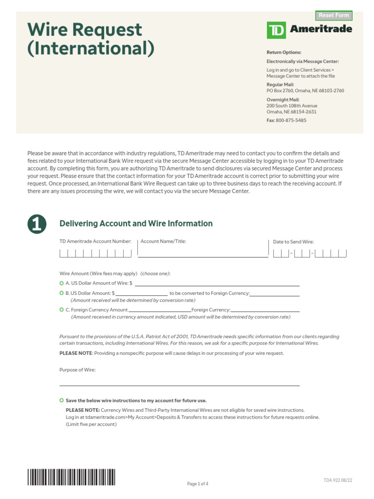 Wire Request (International) : Delivering Account and Wire Information ...