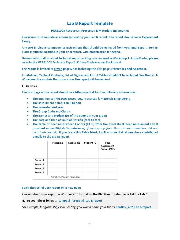 PRRE1003 Lab B Report Template - S1 - 2023 | PDF | Experiment | Uncertainty