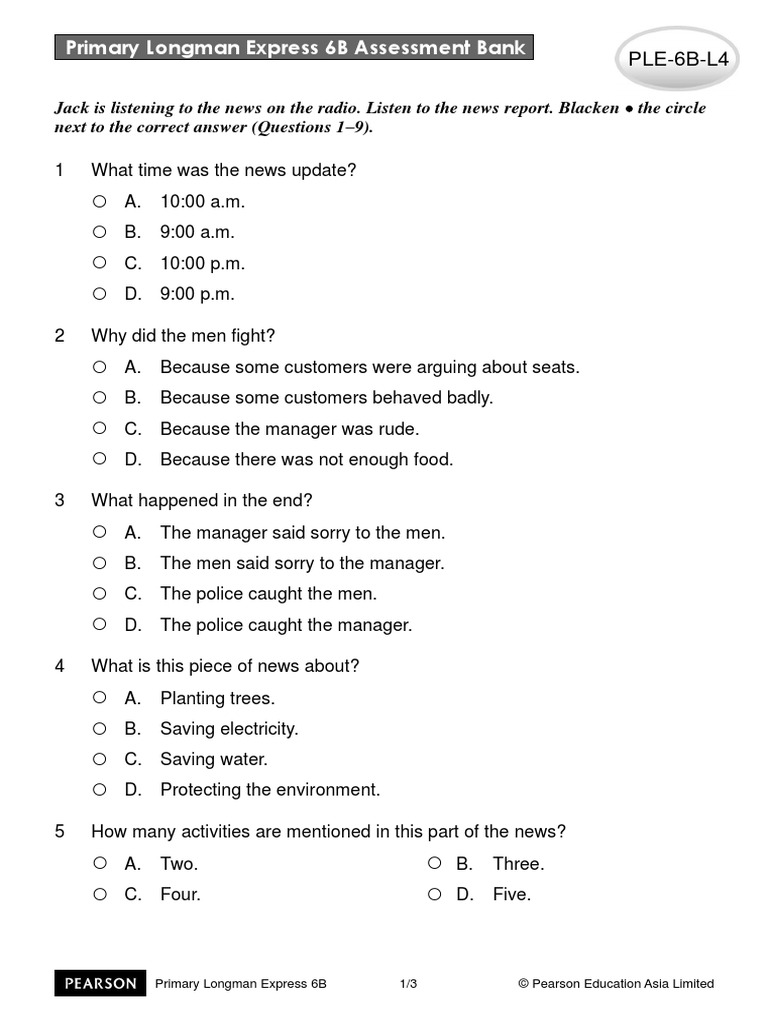 Primary Longman Express 6B Assessment Bank | PDF