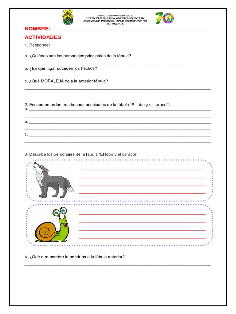 Tema 8 - Actividades - La Fábula - 072500 | PDF