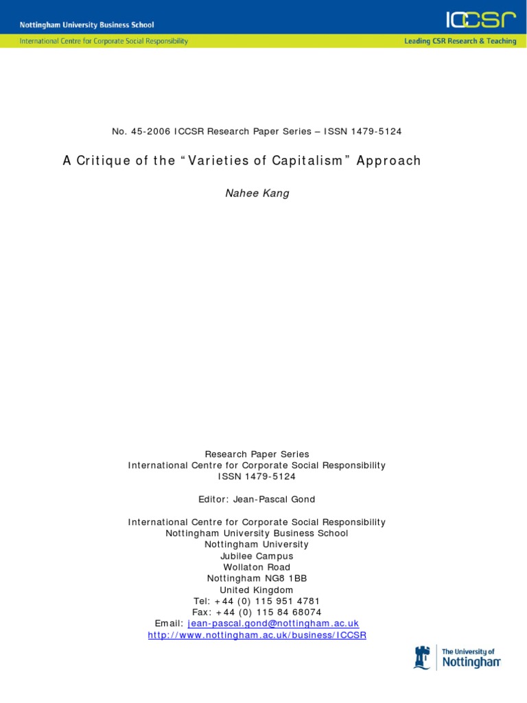 Critique of Varieties of Capitalism Approach | PDF
