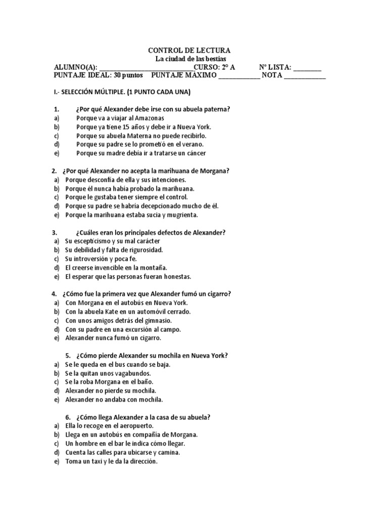 Prueba de La Ciudad de Las Bestias | PDF