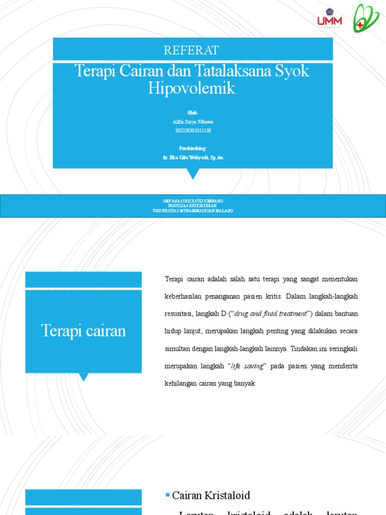 Terapi Cairan Dan Tatalaksana Syok Hipovolemik: Referat | PDF