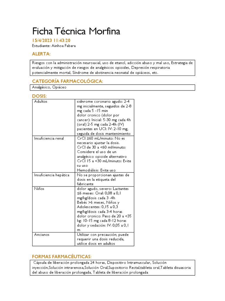 Ficha Tecnica Morfina Pdf Medicamentos Con Receta Opioide