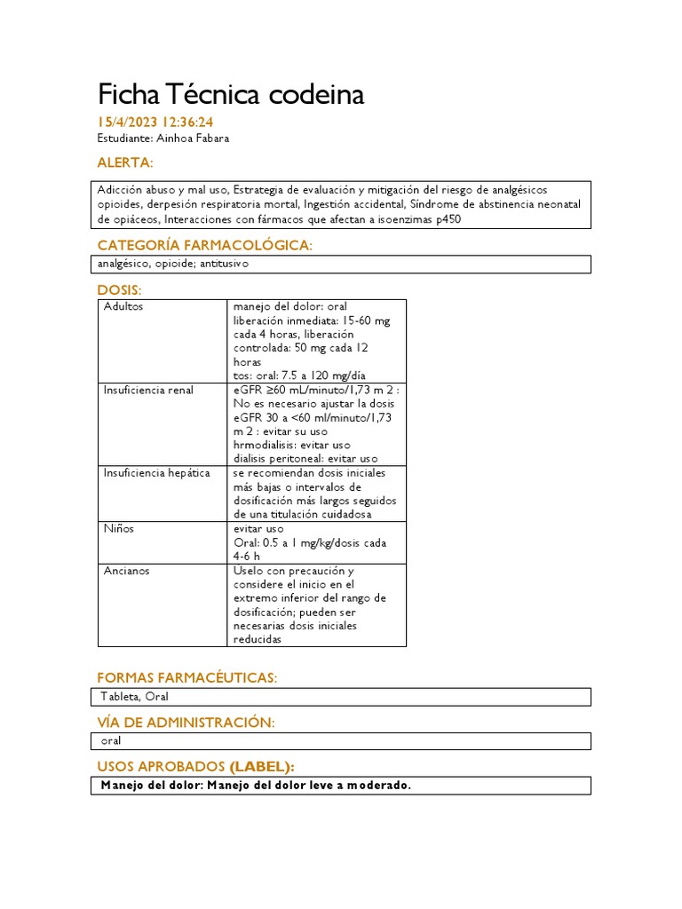 Ficha Tecnica Codeina | PDF