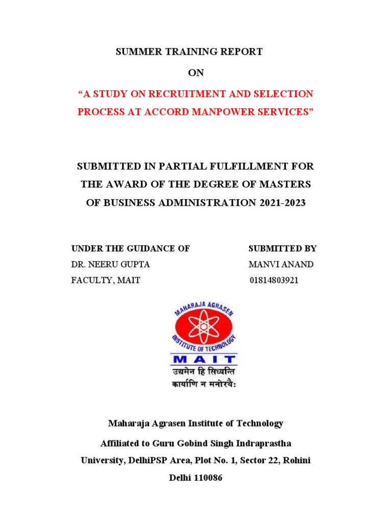 Summer Training Report | PDF | Recruitment | Human Resource Management