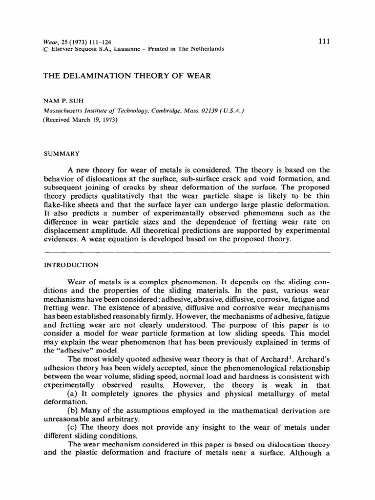 The Delamination Theory of Wear | PDF | Wear | Plasticity (Physics)