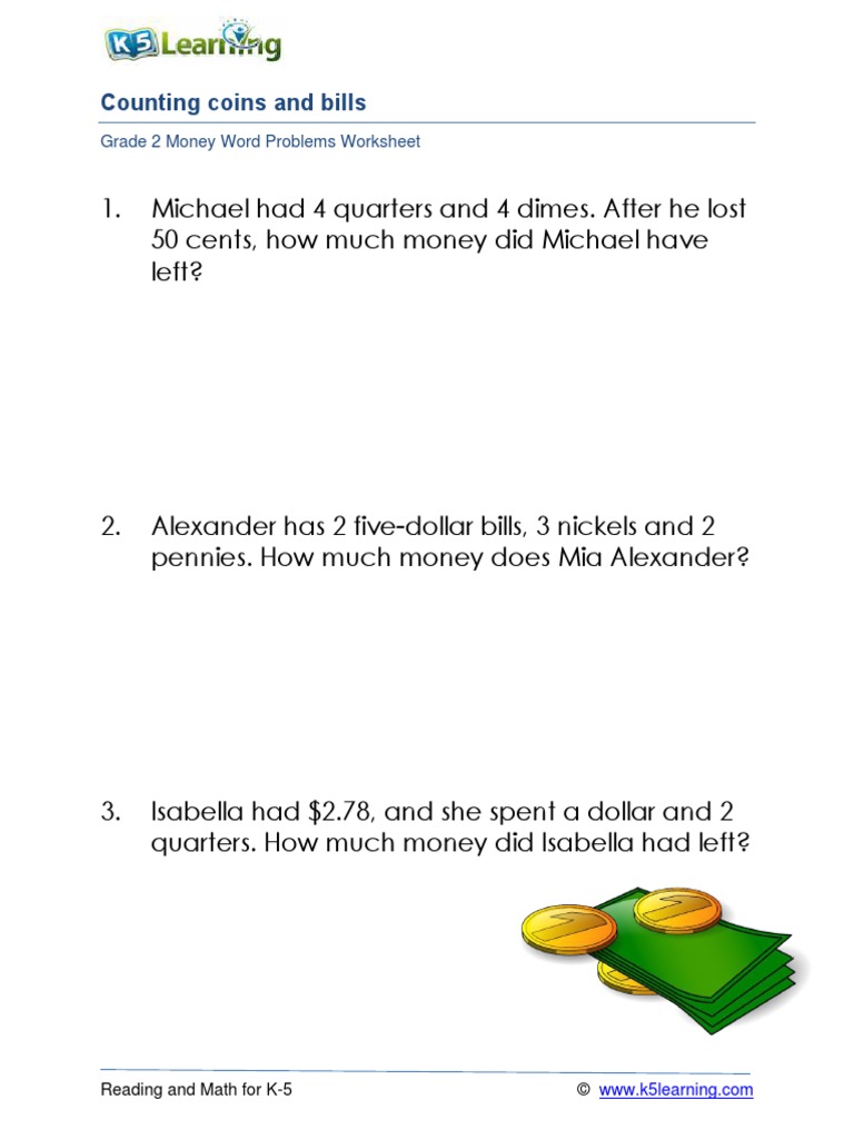 Grade 2 Money Word Problems Worksheet | PDF