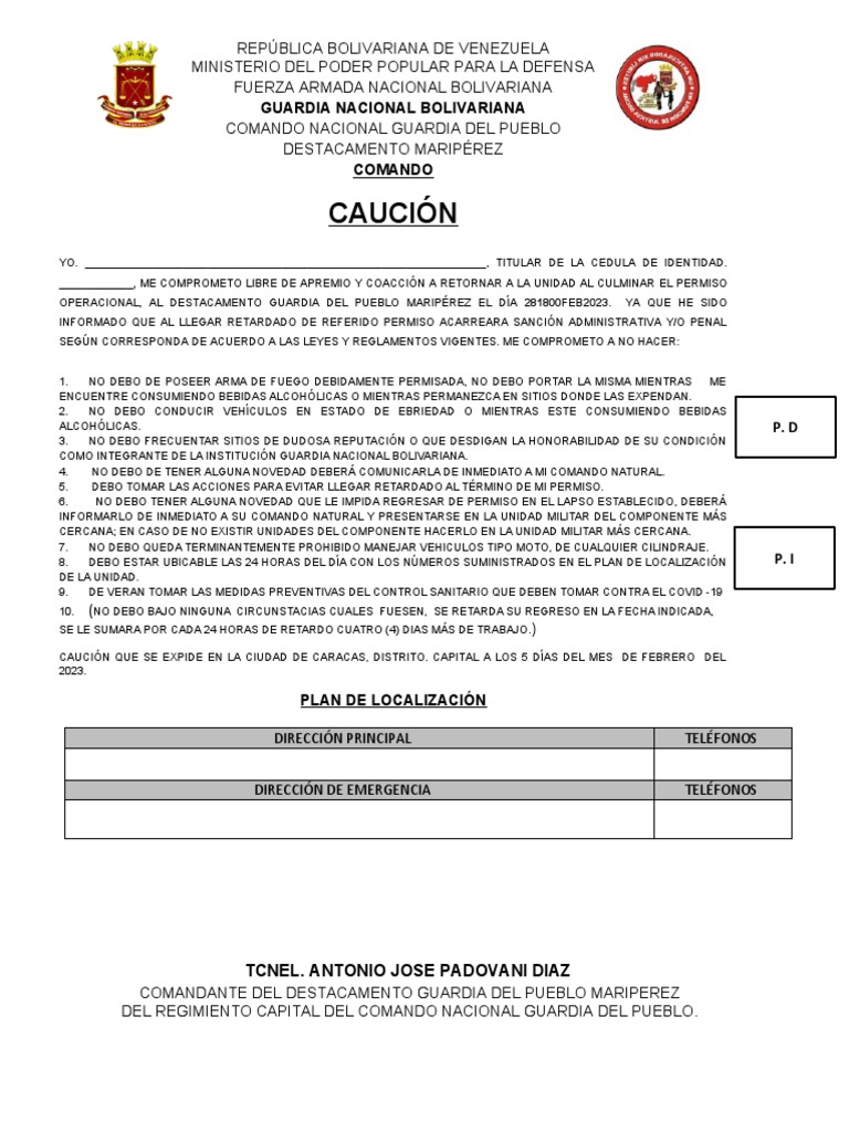 Caucion Personal | PDF | Militar