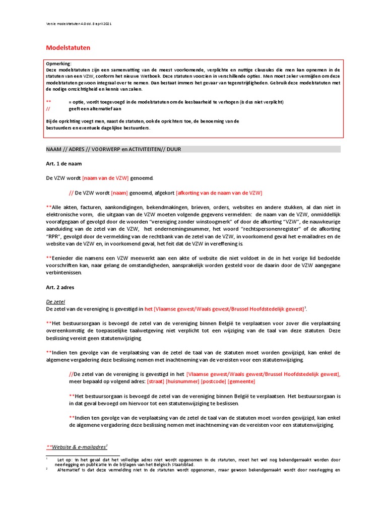 Modelstatuten Uitgebreid 40 | PDF
