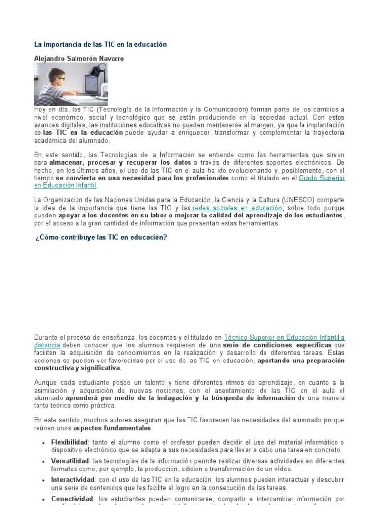 La Importancia De Las Tic En La Educación Pdf Tecnología De