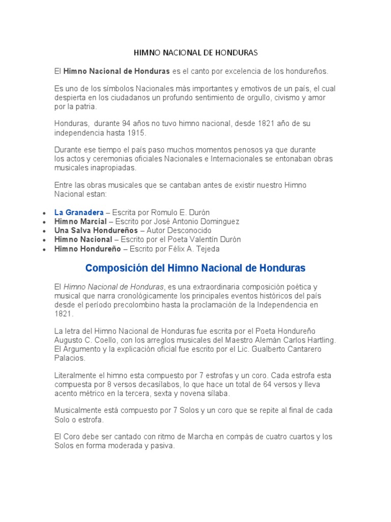 Himno Nacional de Honduras | PDF