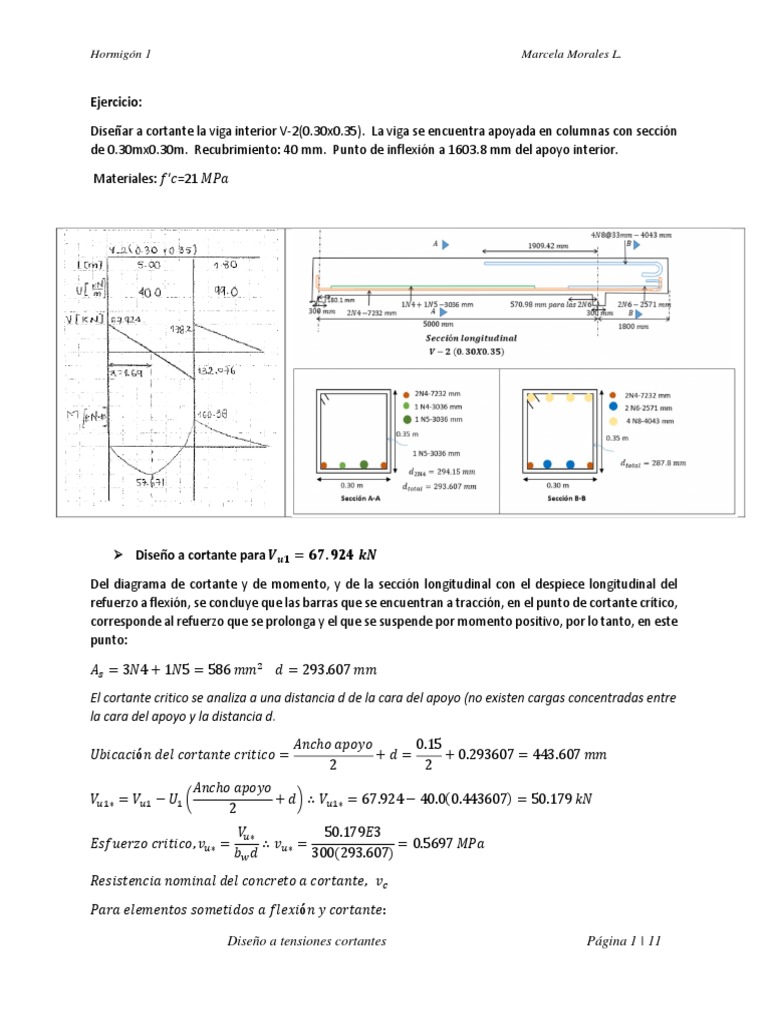 Ejercicio 3 Cortante Viga Una Luz Con Apoyo Extremo Simple y Un ...