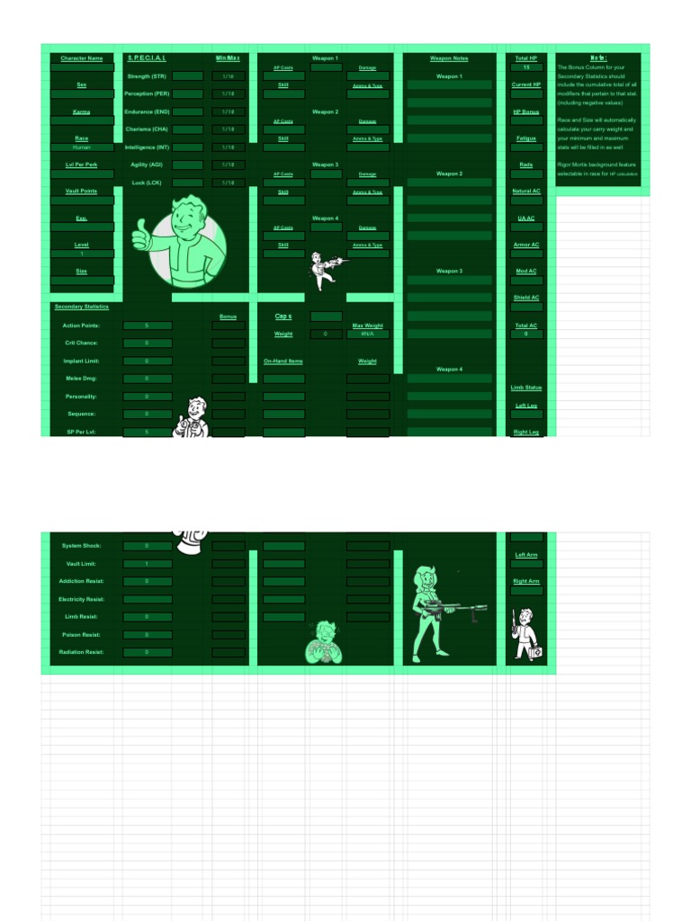Fallout V&D Character Sheet - BASE COPY Pip Boy Reskin - Statistics ...