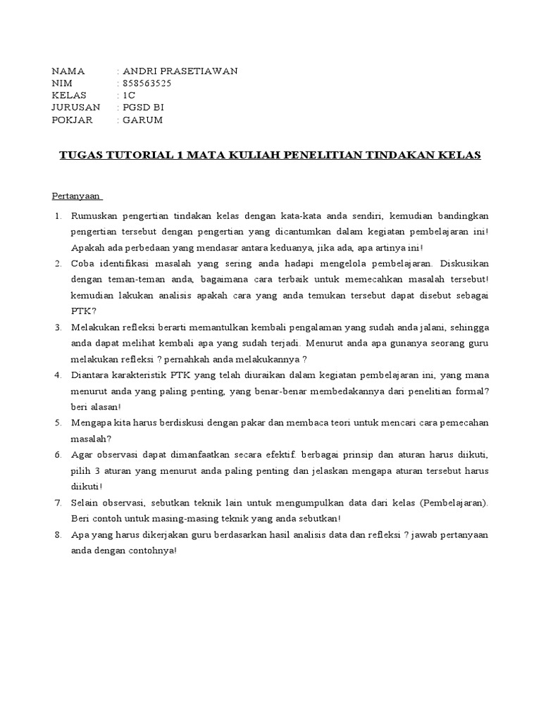 Andri Prasetiawan (858563525) Tugas Tutorial 1 PTK | PDF