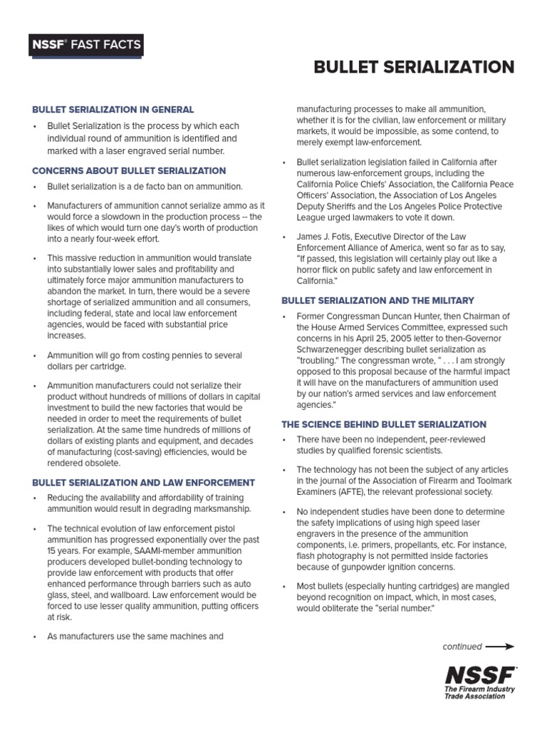 Bullet Serialization Fact Sheet National Shooting Sports Foundation ...