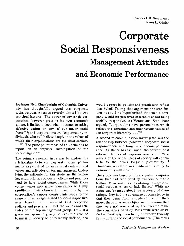 Corporate Social Responsiveness: Management Attitudes and Economic ...