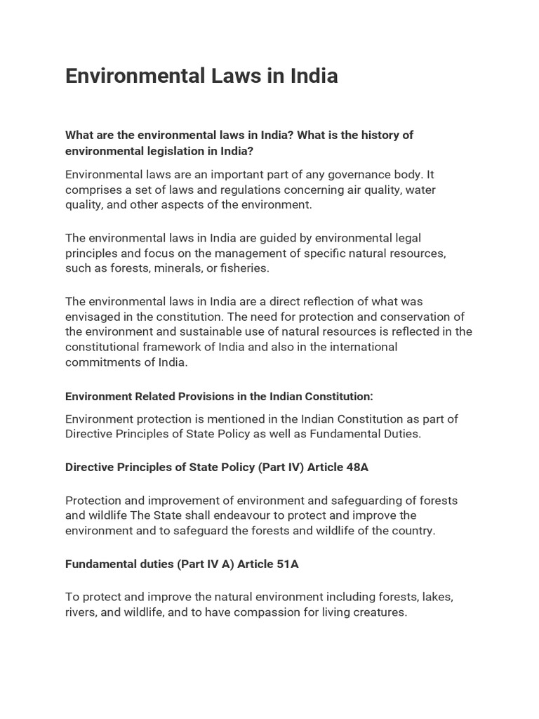 Overview of Environmental Laws in India | PDF