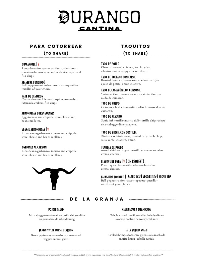 MENU Durango Cantina 50123 | PDF | Taco | Roasting