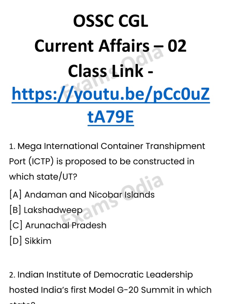 Ossc CGL Current Affairs - 02 Class Link | PDF