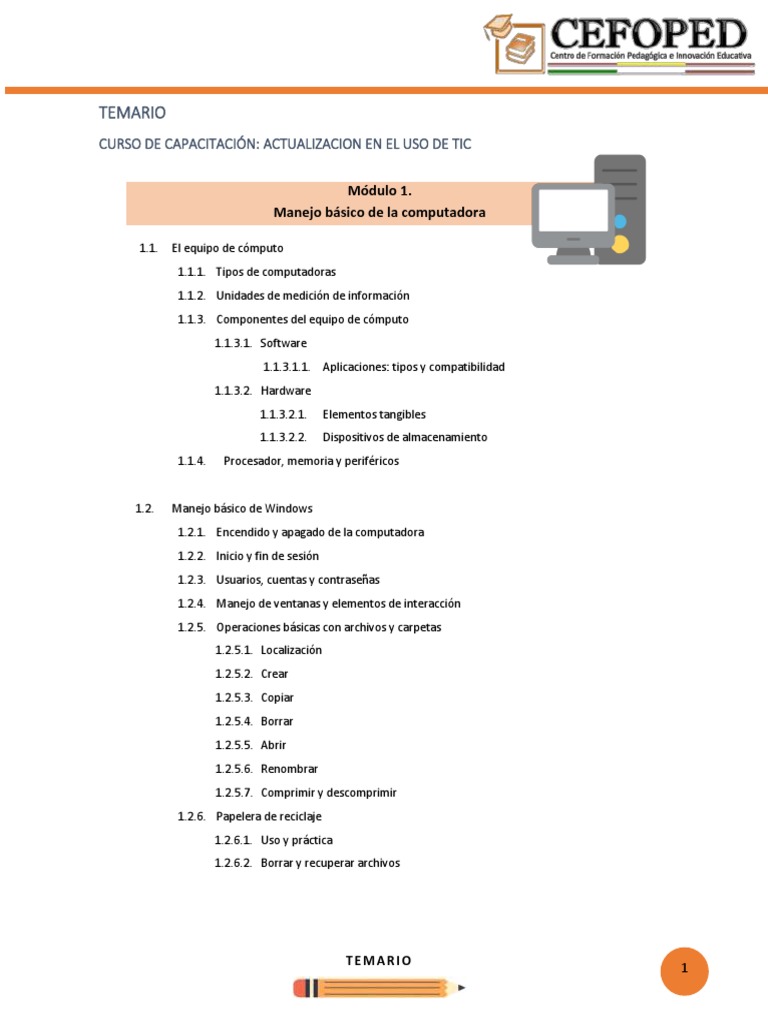 Temario: Curso de Capacitación: Actualizacion en El Uso de Tic | PDF | Hardware de la ...
