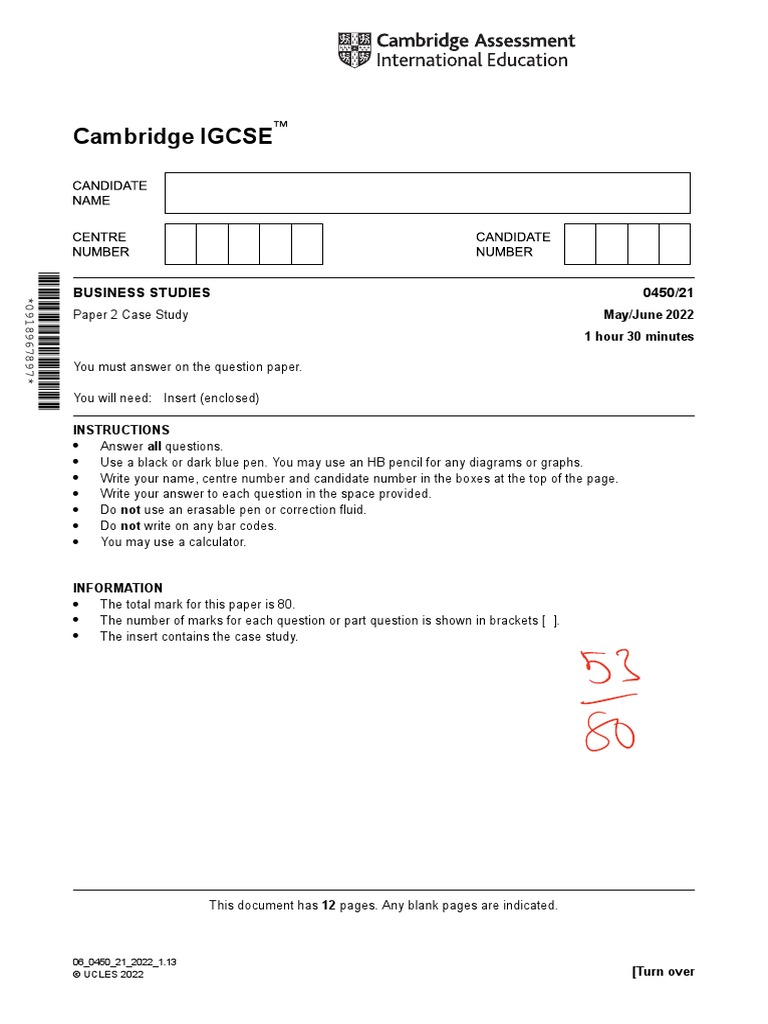 Cambridge IGCSE: 0450/21 Business Studies | PDF | Lean Manufacturing ...