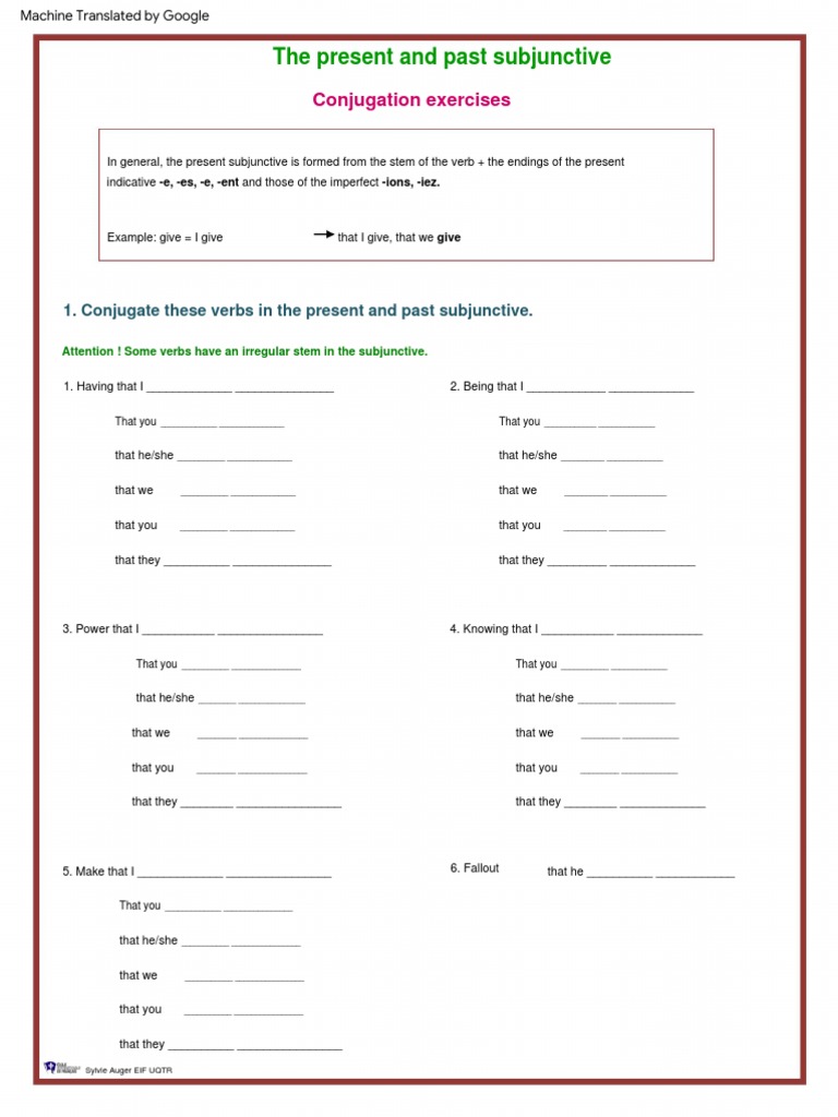 Le Subjonctif Exercices Et Corrige | PDF | Grammatical Conjugation ...