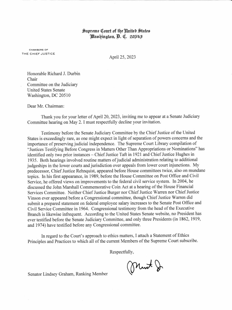 Letter To Chairman Durbin From US Supreme Court Justices 04.25.2023 ...