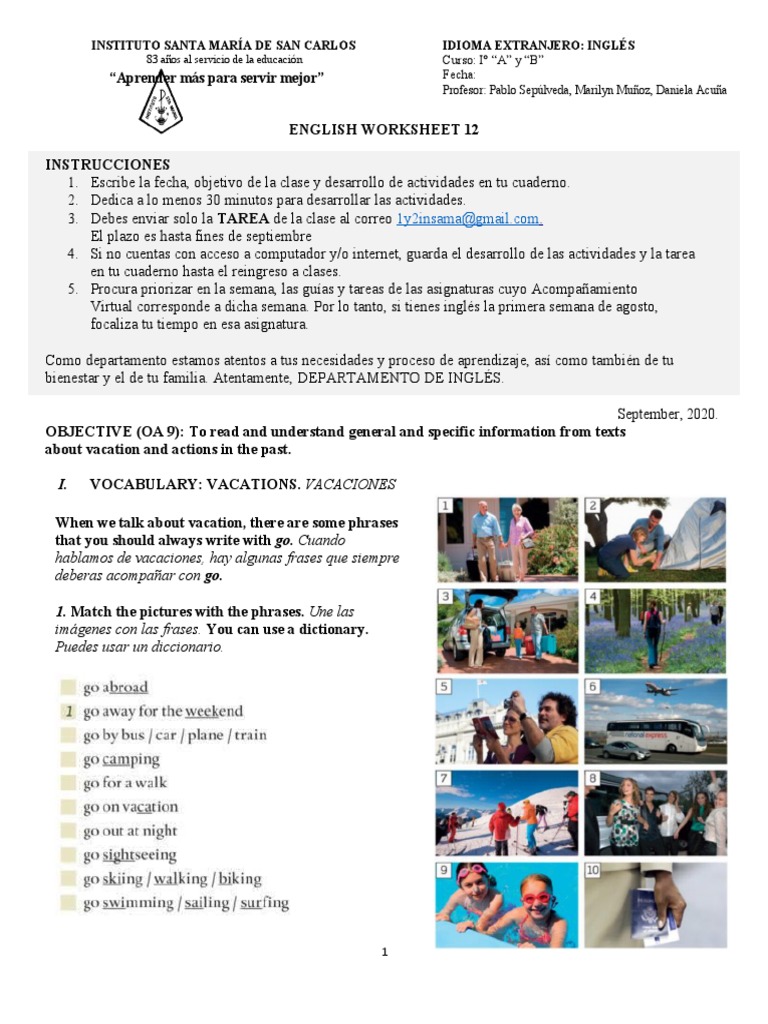 ENGLISH WORKSHEET 12 (Ist GRADE HS) | PDF