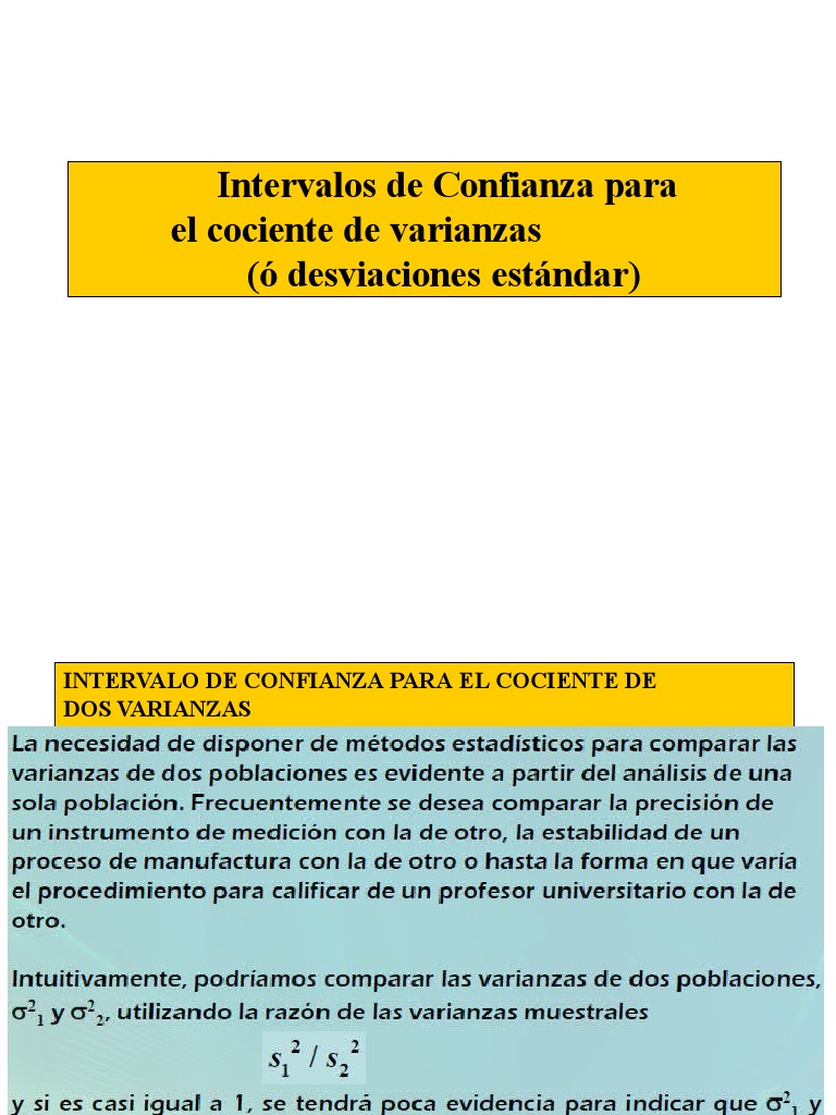 IC Cociente de Varianzas | PDF | Intervalo de confianza | Desviación Estándar